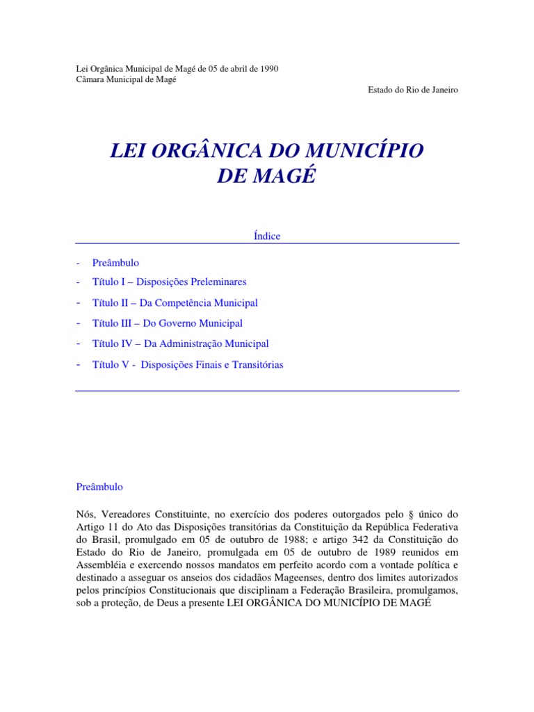 Lei Orgânica de Magé | PDF | Lei Estatutária | Emenda Constitucional