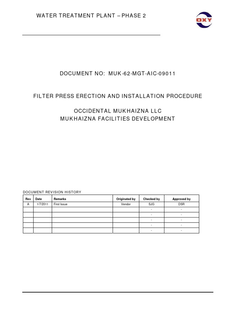 MUK-62-MGT-AIC-09011 Rev A Filter Press Erec. & Install. Proc. 110314 ...