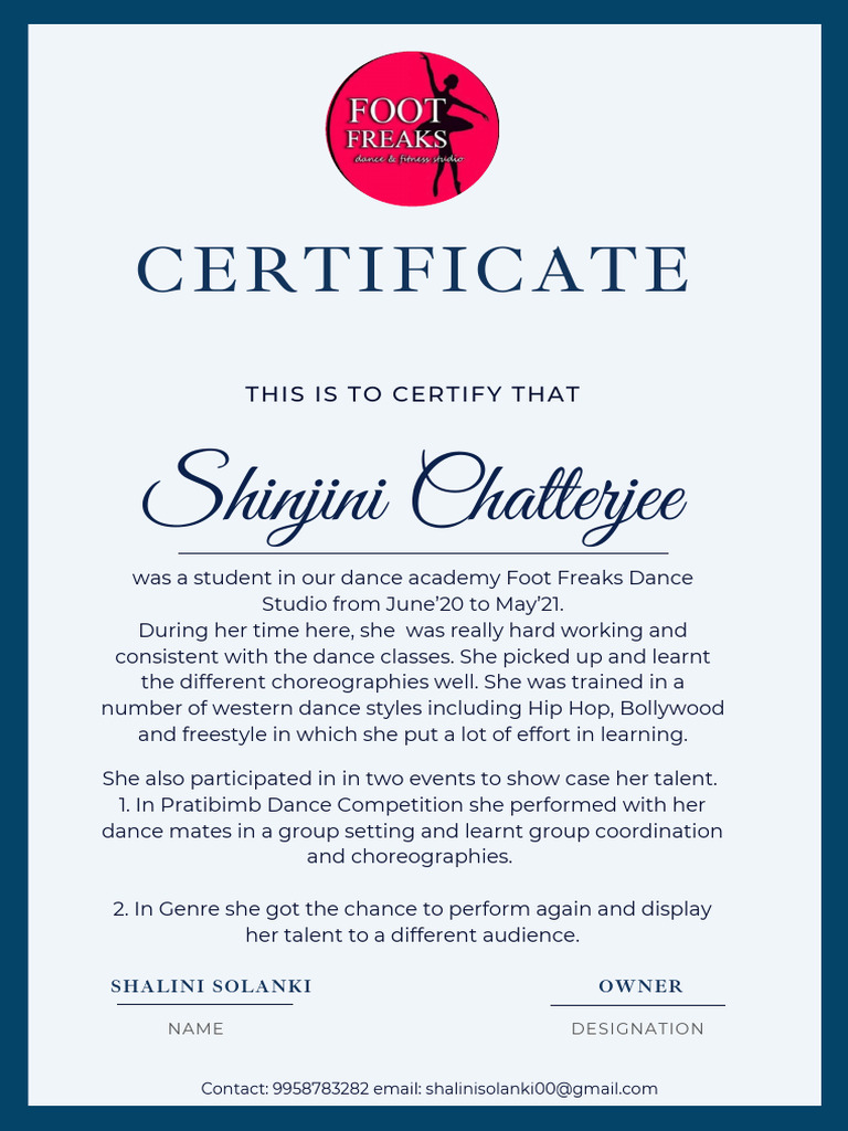 Dance Certificate | PDF