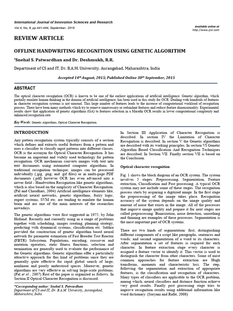 Offline Handwriting Recognition Using Genetic Algorithm | PDF