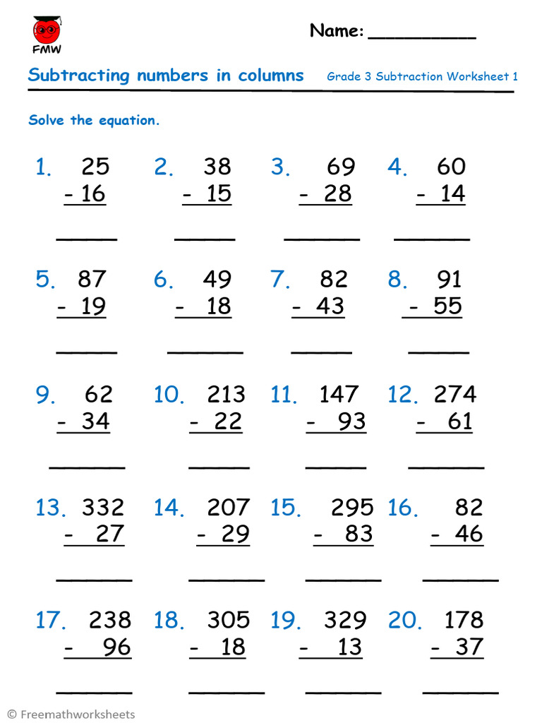 Grade 3 Subtraction Worksheet 1 | PDF | Teaching Methods & Materials