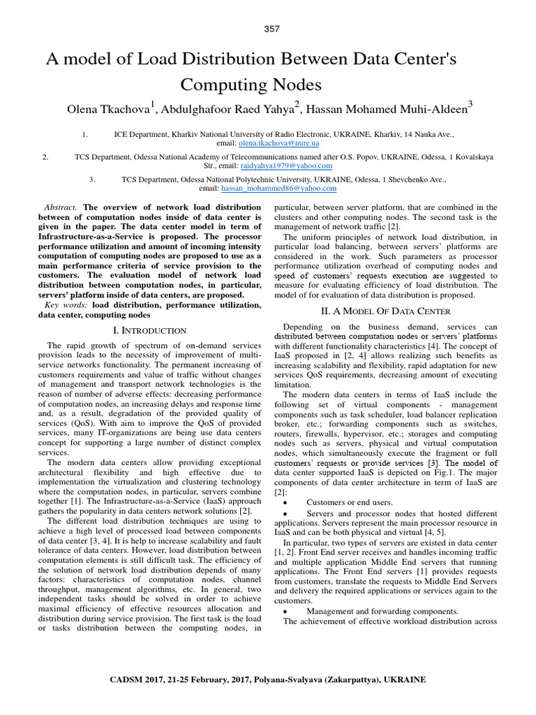 Cadsm 2017 - A Model of Load Distribution Between Data Center's Computing Nodes | PDF | Load ...