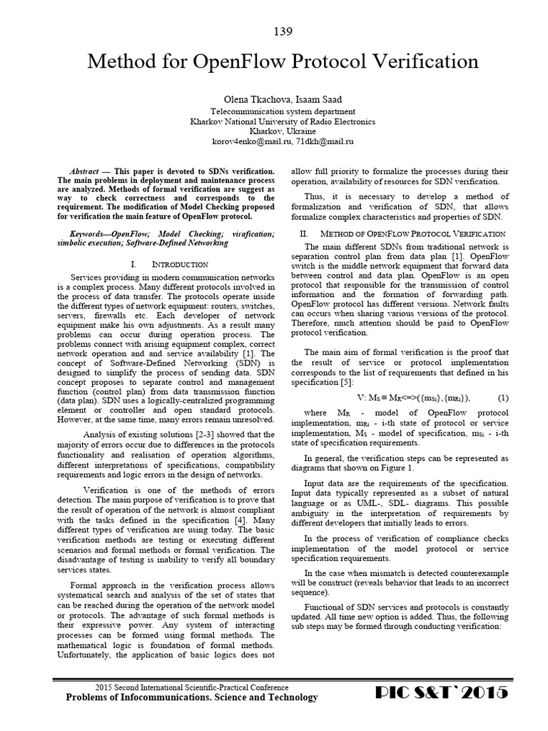 PICST 2015 Method For OpenFlow Protocol Verification | PDF | Computer Network | Formal Verification