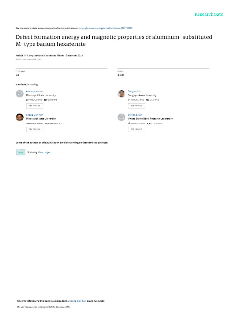 Defect Formation Energy and Magnetic Properties of | PDF | Atoms ...