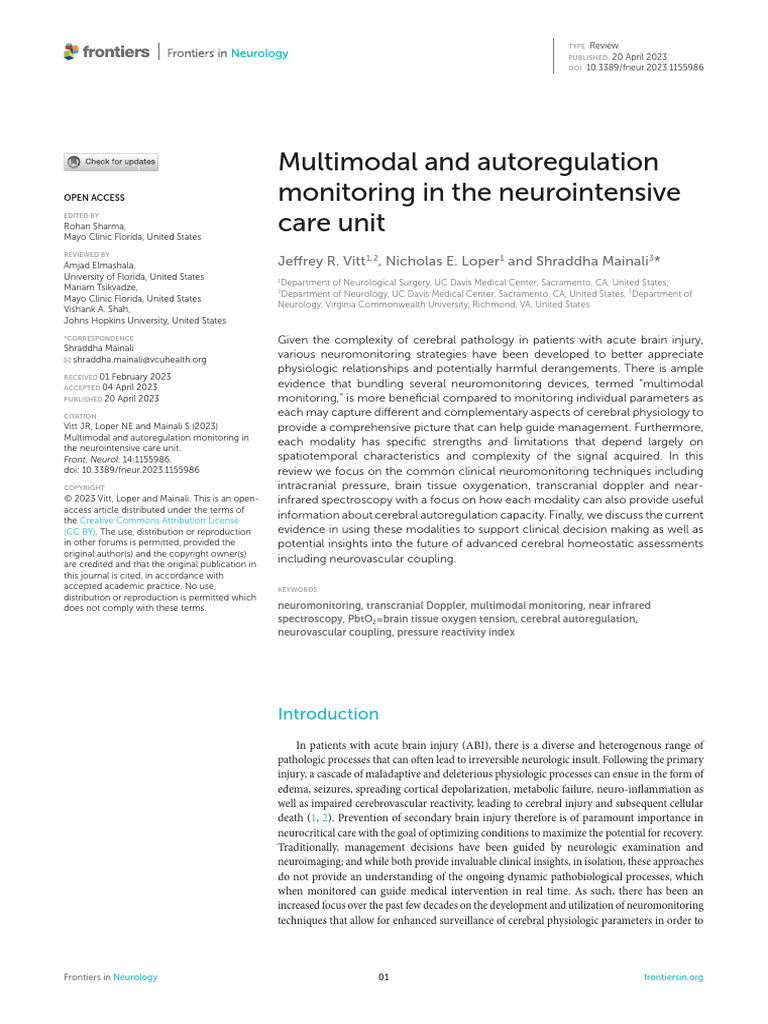 Multimodal and Autoregulation | PDF | Traumatic Brain Injury | Hypoxia ...