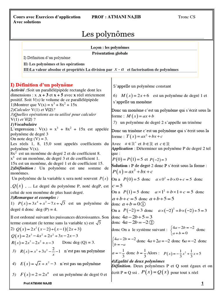 Exercices Corrigés sur les Polynômes | PDF | Polynôme | Zéro d'une fonction