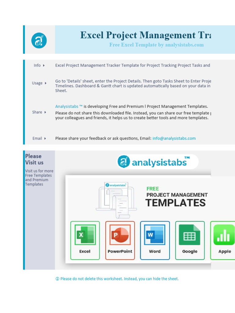 ANALYSISTABS Free Project Management Tracker Excel | PDF | World Wide ...