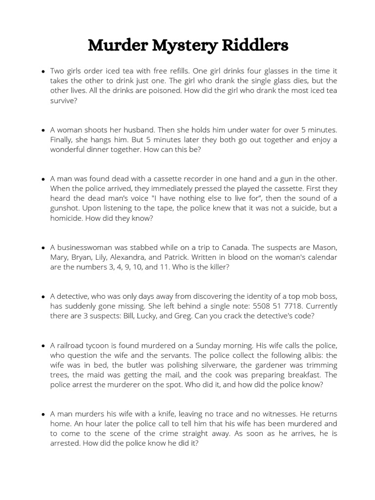 Murder Mystery Riddlers | PDF