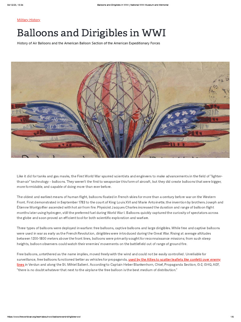 Balloons and Dirigibles in WWI - National WWI Museum and Memorial | PDF ...
