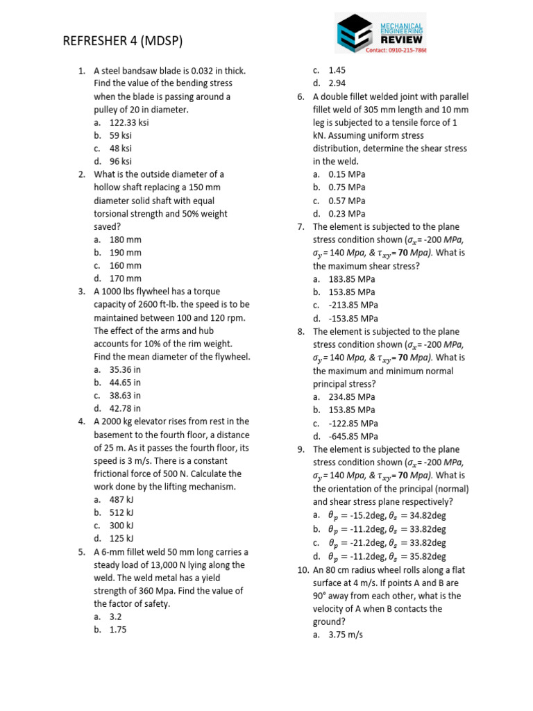 Refresher 4 MDSP | PDF | Belt (Mechanical) | Gear