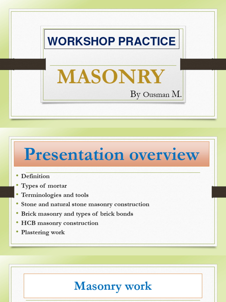 Masonry Workshop Practice | PDF | Masonry | Plaster