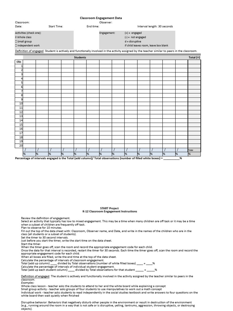 Classroom Engagement Observation Guide | PDF