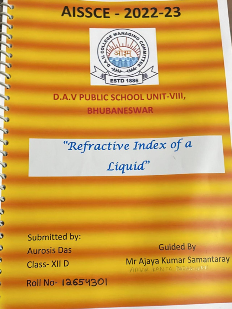 Refractive Index Physics Investigatory Project | PDF