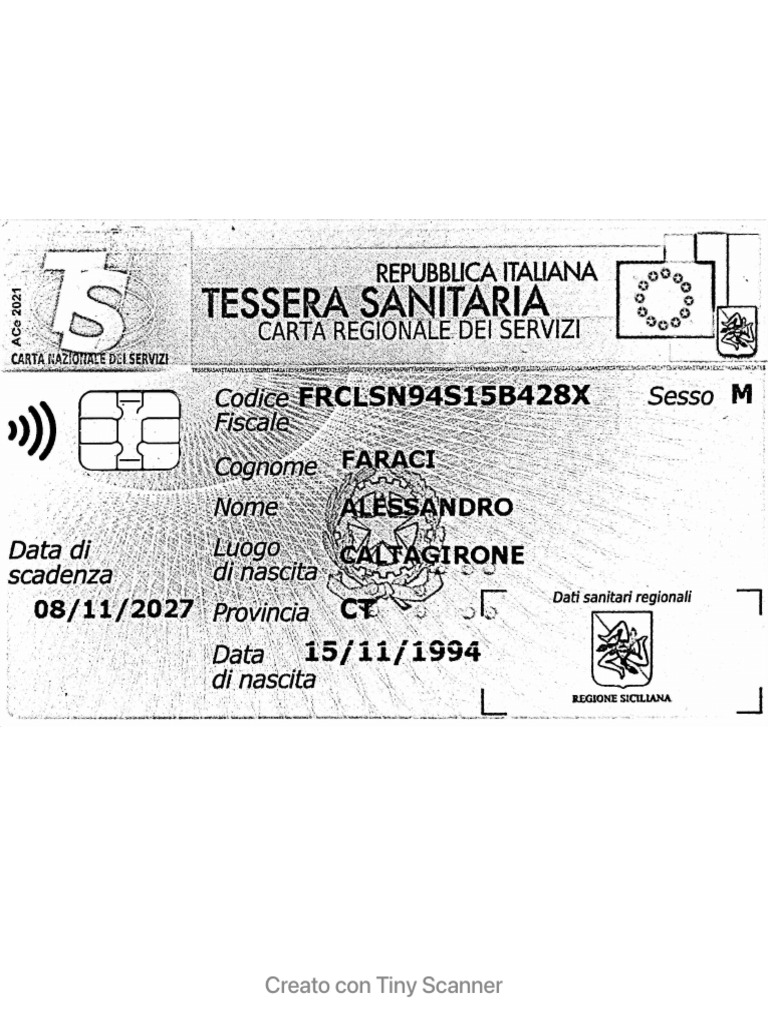 Tessera Sanitaria e Carta D'identità | PDF