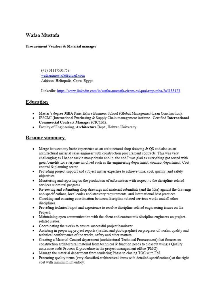 Wafaa Mustafa: Cairo Procurement Expert | PDF