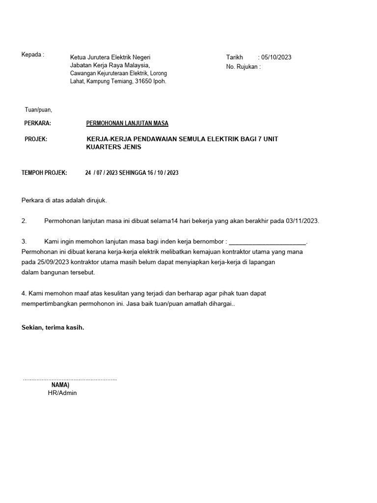 Surat Permohonan Eot | PDF