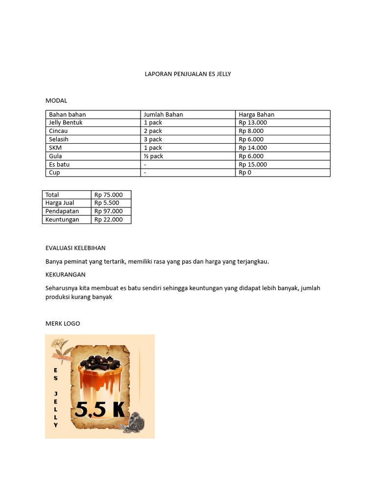 Laporan Penjualan Es Jelly | PDF