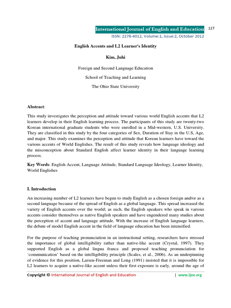 English Accents and L2 Learner s Identit | PDF | Accent (Sociolinguistics) | English Language