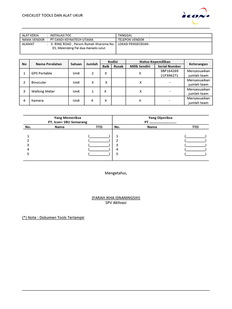 02.Check list Tools & Alat Ukur_Survey | PDF