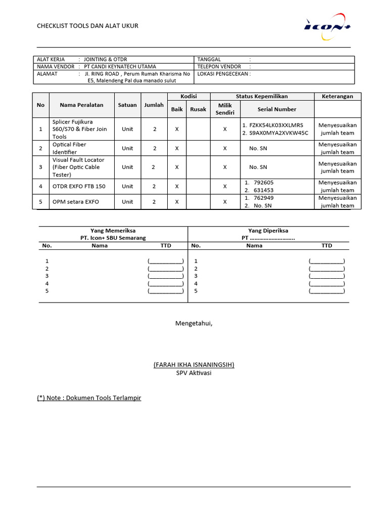04.check List Tools & Alat Ukur - Jointing & OTDR | PDF