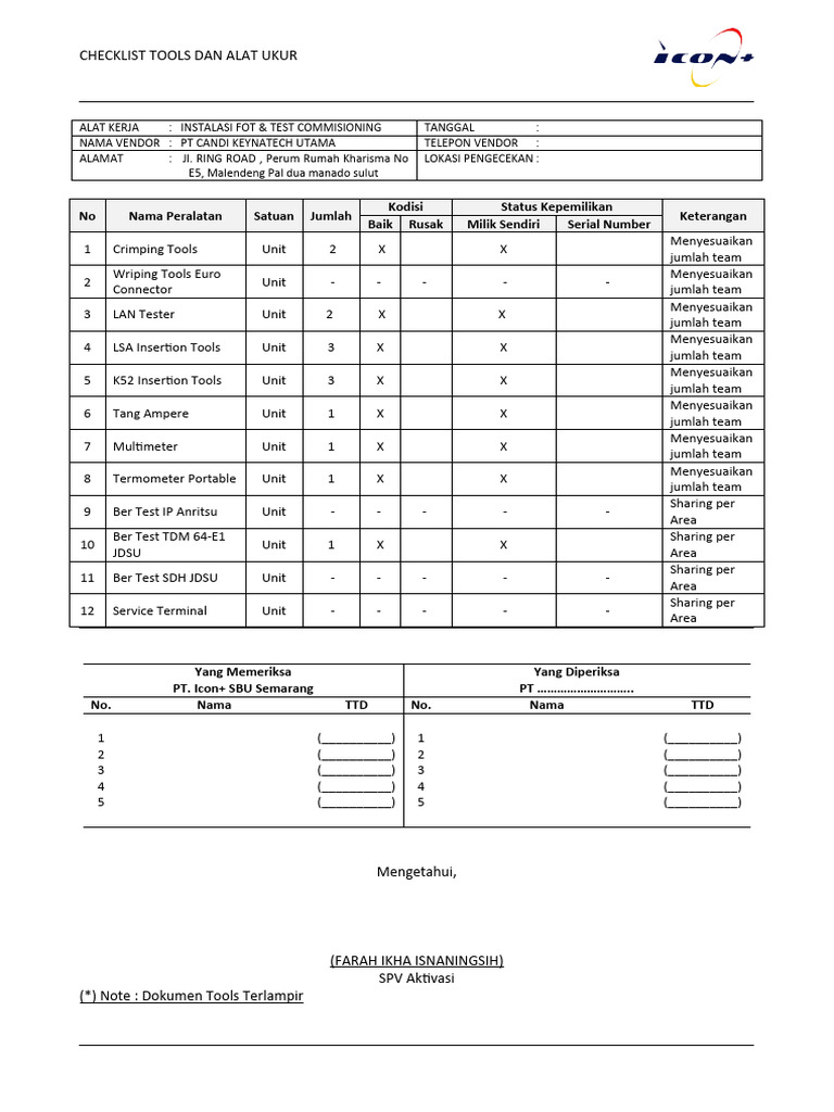 Checklist Alat Ukur dan Instalasi | PDF