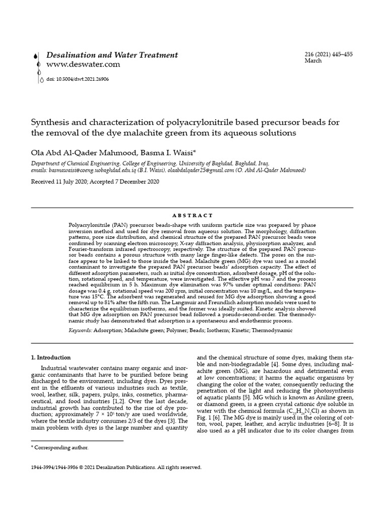 Synthesis and Characterization of Polyacrylonitrile Based Precursor ...