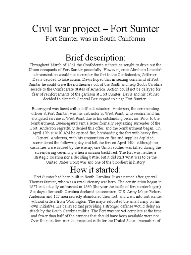 Civil War Project-Fort Sumter | PDF | Fort Sumter | Confederate States ...