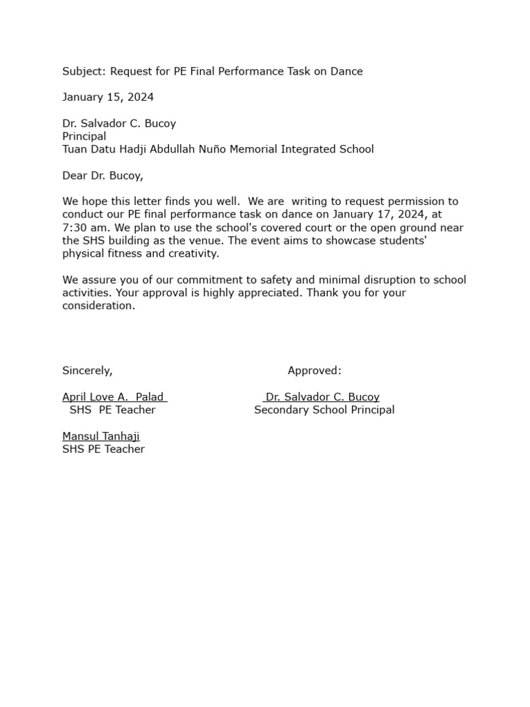 Pe Dance Letter | PDF