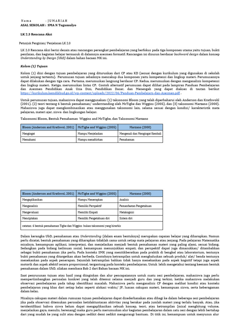 LK.2.3 Pembuatan Rencana Aksi | PDF