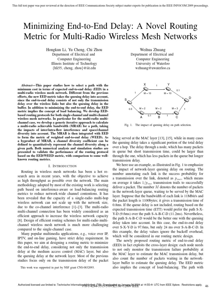 Minimizing End-to-End Delay A Novel Routing Metric For Multi-Radio Wireless Mesh Networks | PDF ...