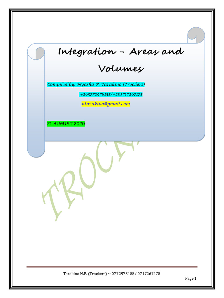 Integration - Areas and Volumes - by Trockers-1 | PDF | Area | Equations