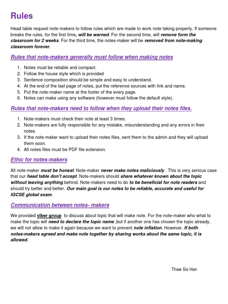 Rules For Note-Makers Updated | PDF