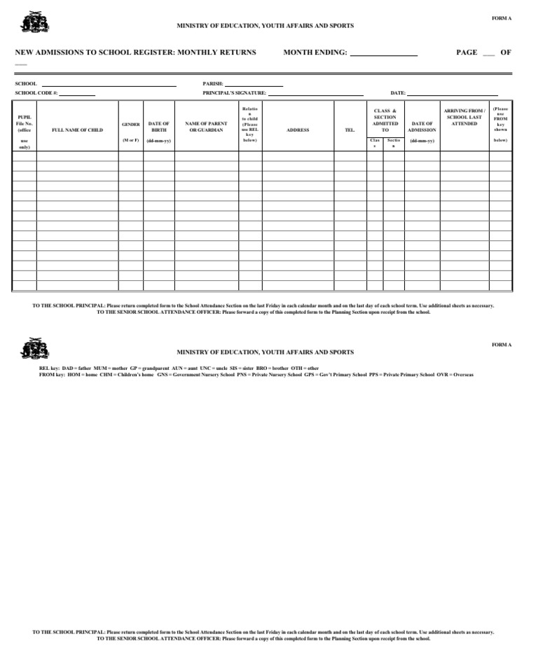 New Admissions To School Register Form (PDF) | PDF | Family | Childhood