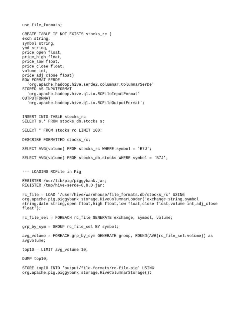 Hive and Pig RCFile Data Processing | PDF