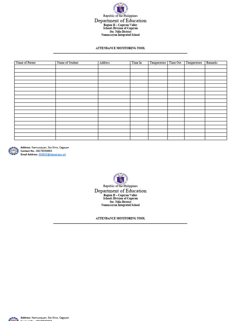 Attendance Monitoring Tool Elem | PDF