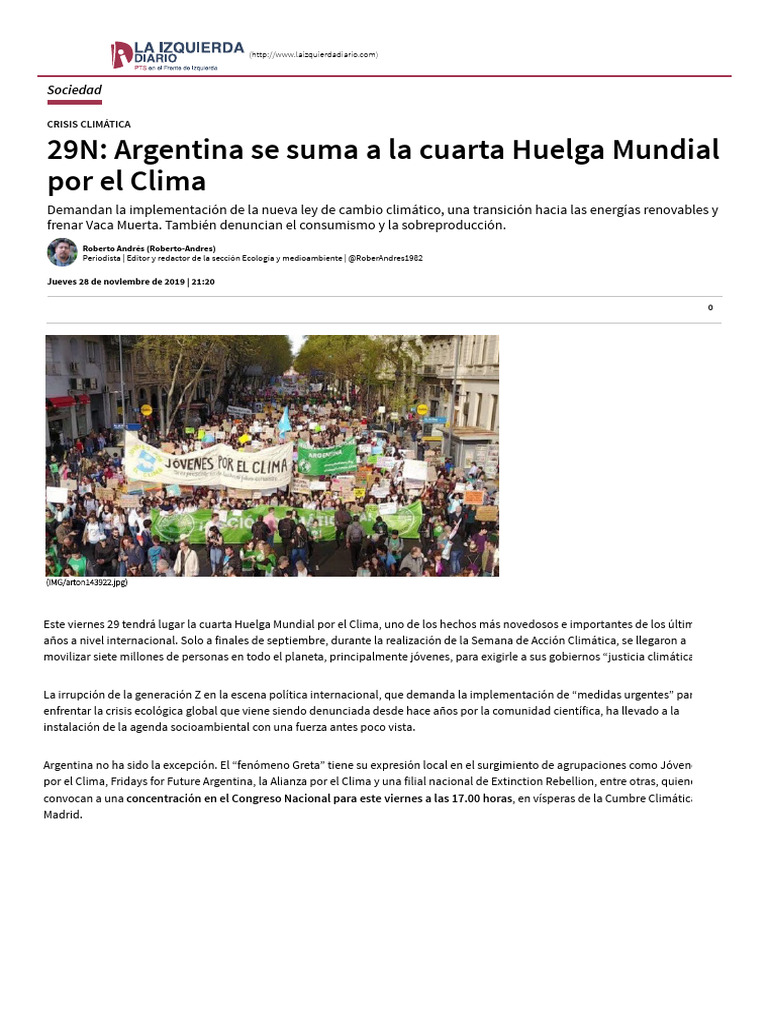 29N_ Argentina se suma a la cuarta Huelga Mundial por el Clima | PDF | Grupo Intergubernamental ...