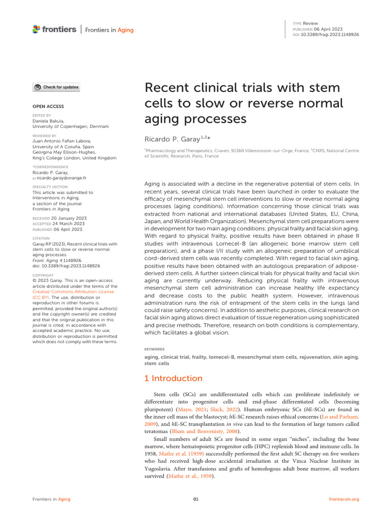 Recent Clinical Trials With Stem Cells To Slow or Reverse Normal Aging ...
