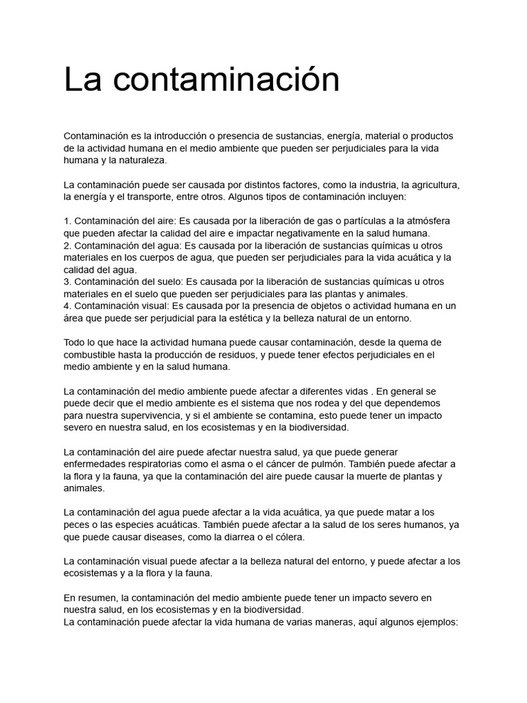 Impacto y prevención de la contaminación | PDF | Contaminación | La ...