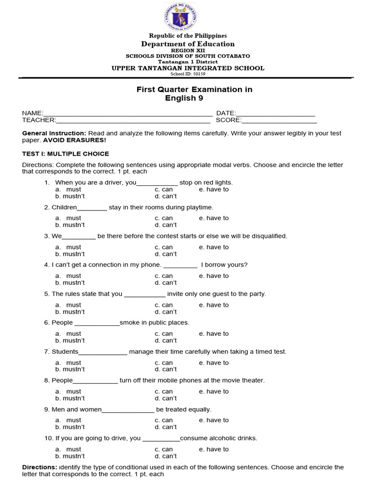 English 9 Examination Guide | PDF | Essays | Multiple Choice