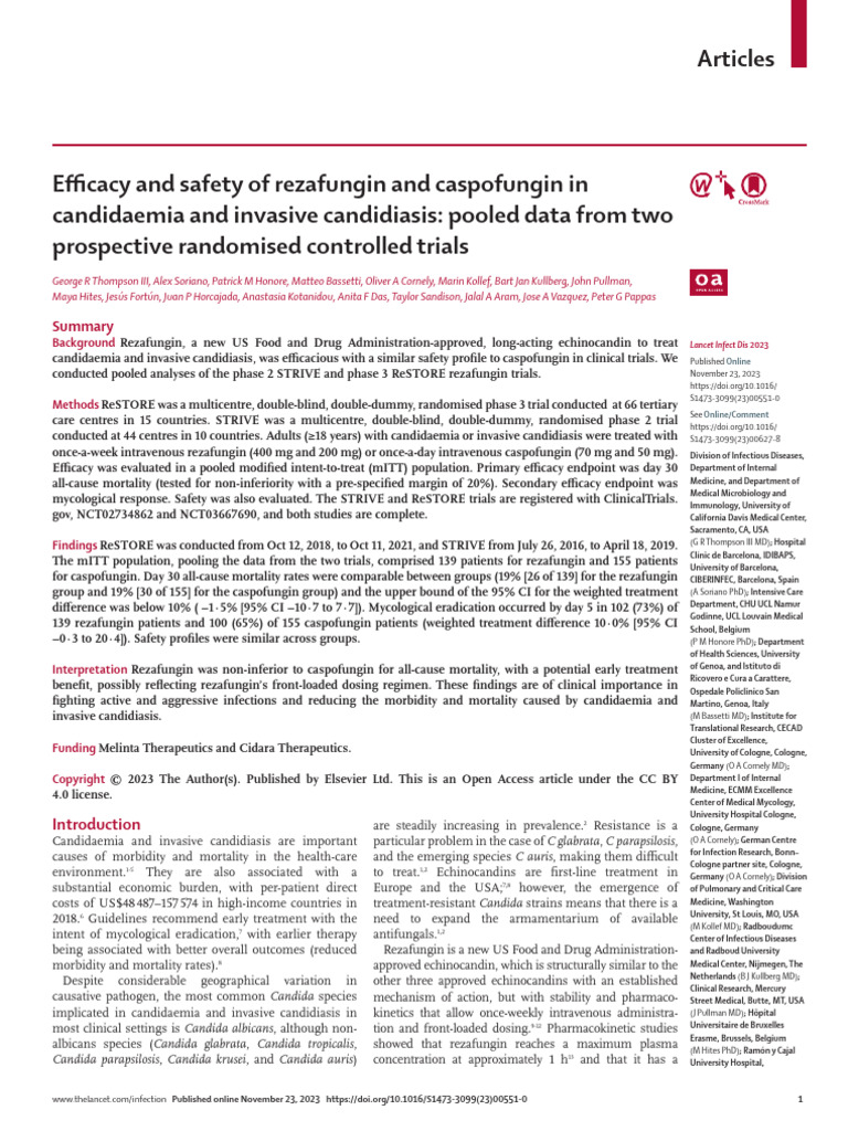 Efficacy and safety of rezafungin and caspofungin in candidaemia and ...