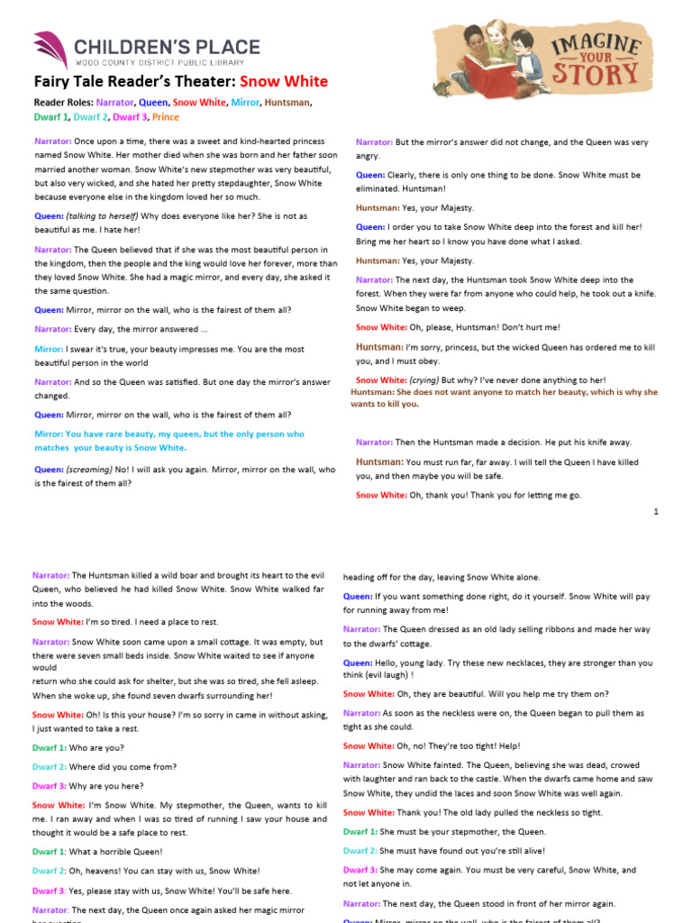 Snow White Readers Theater Script | PDF | Home & Garden | Art