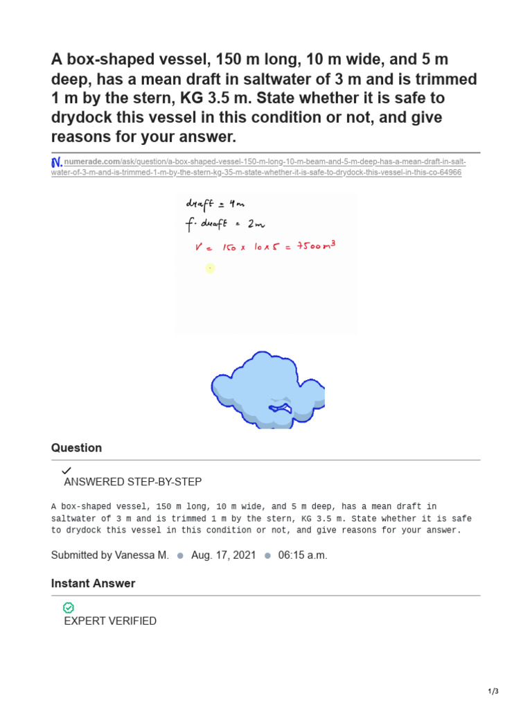 A Box-Shaped Vessel 150 M Long 10 M Wide and 5 M Deep Has A Mean Draft ...