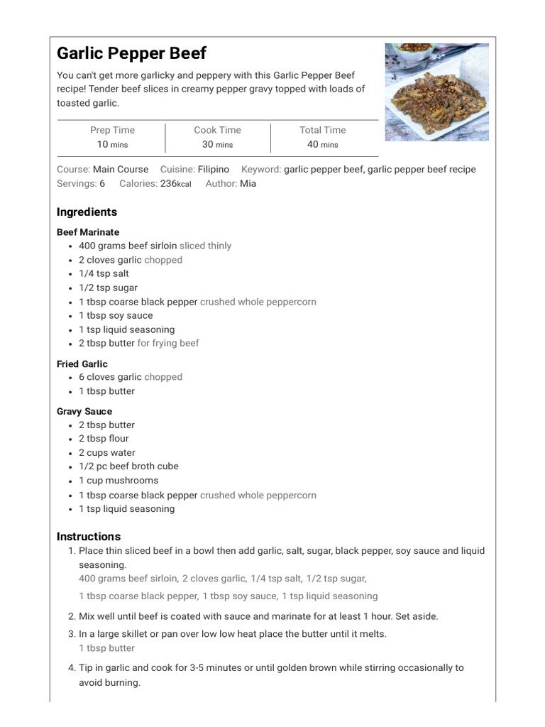 Garlic Pepper Beef - Amiable Foods | PDF | Garlic | Sauce