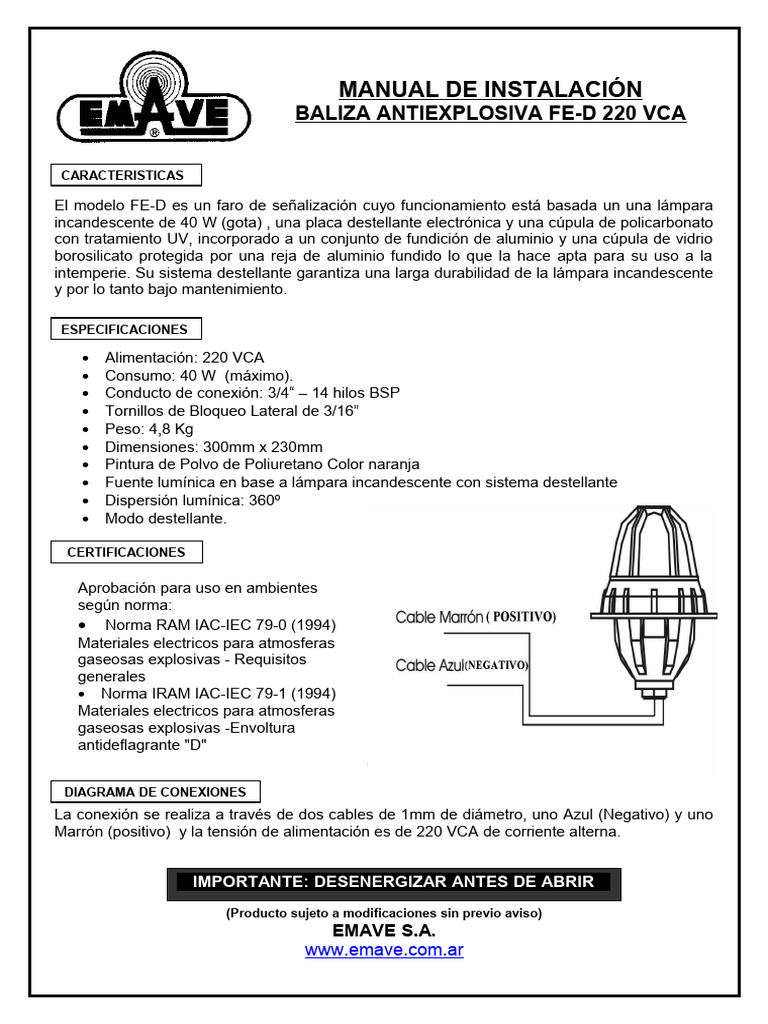 Manual Faro Antiexplosivo FE-D 220 Vca | PDF