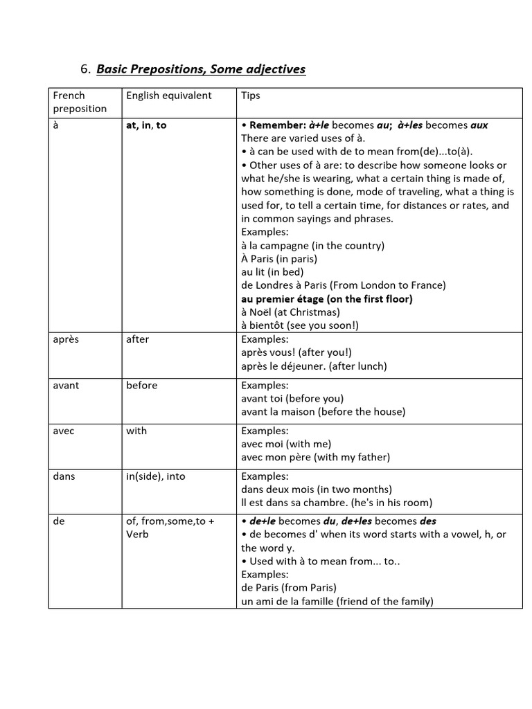 Basic French Prepositions Guide | PDF | Language Families | Linguistic ...