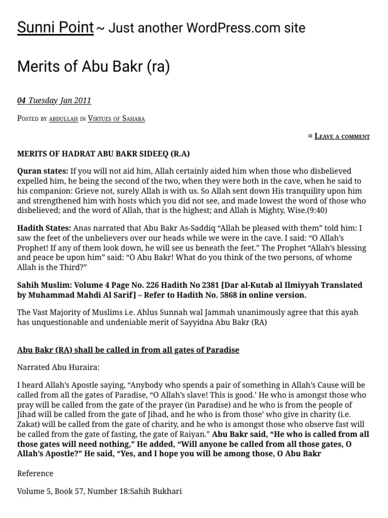 Merits of Abu Bakr (RA) in Islam | PDF | Umar | Muhammad