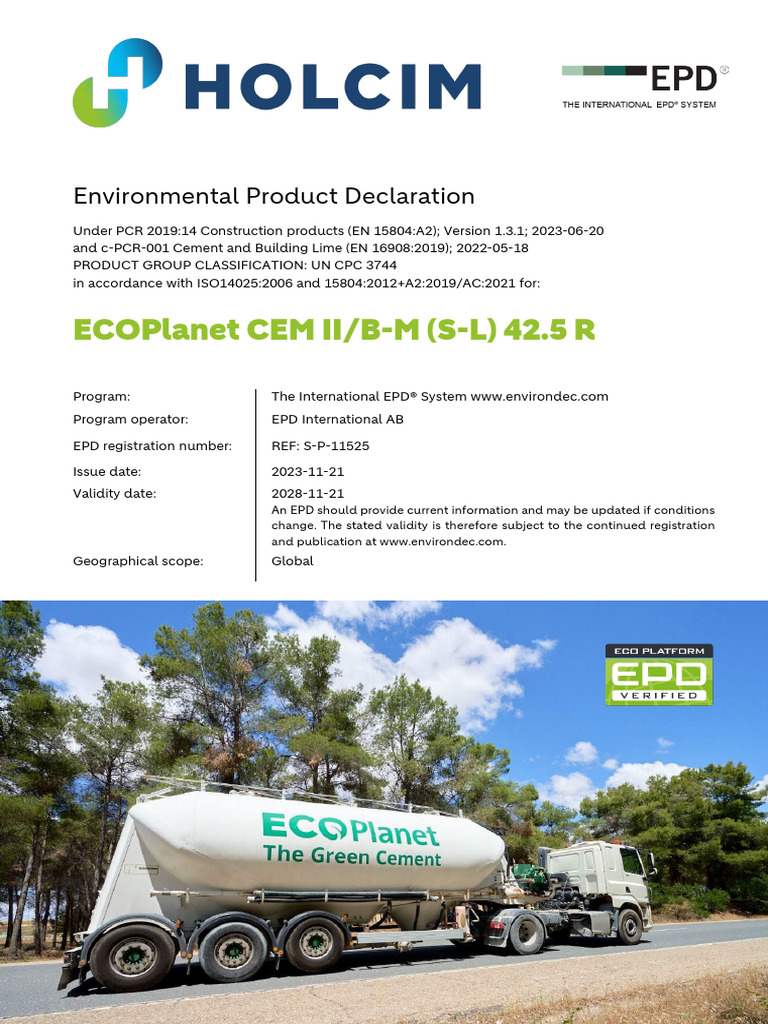 Data HOLCIM ECOPACT | PDF | Life Cycle Assessment | Low Carbon Economy