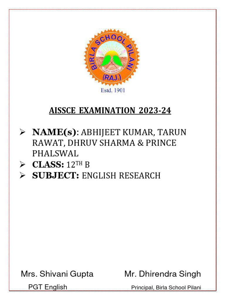 Abhijeet-Tarun-Dhruv-Prince English Project | PDF