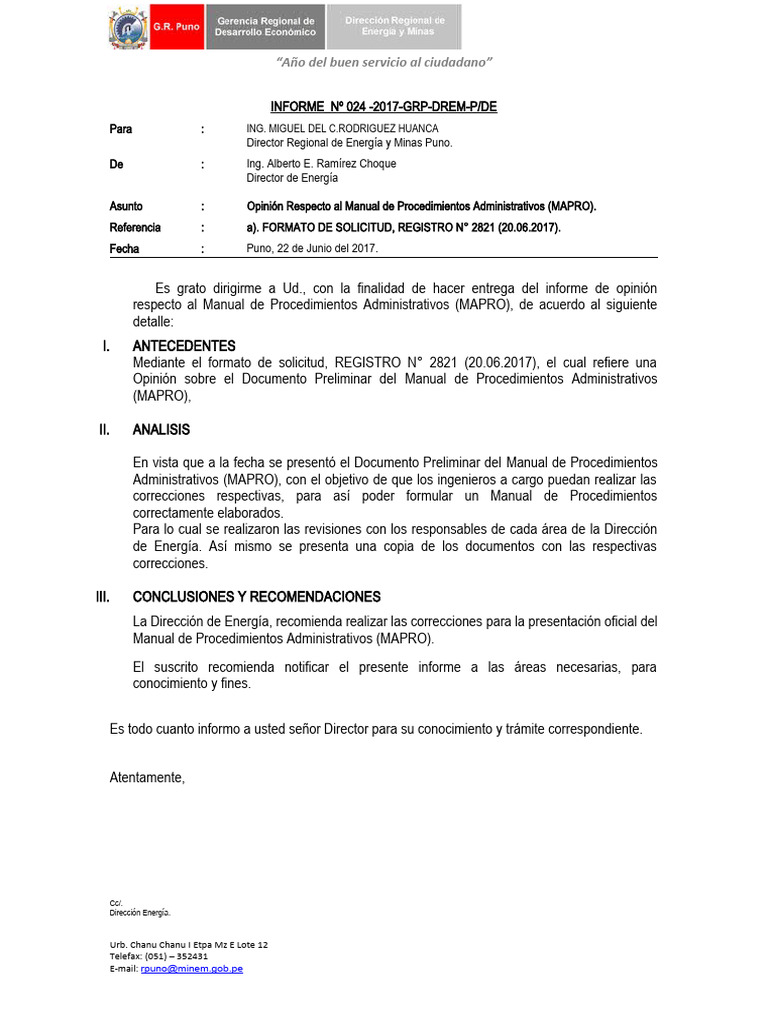 Informe de Respuesta Al Doc Preliminar de Mapro | PDF