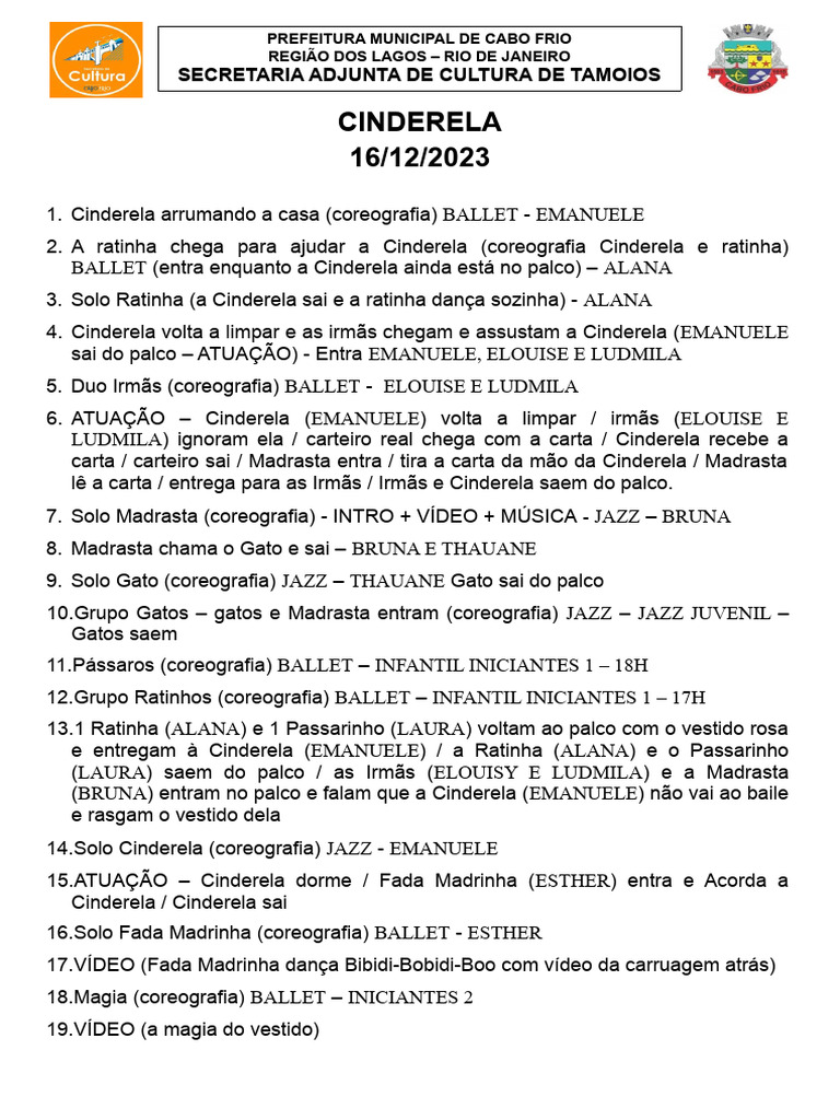 Roteiro Cinderela 16-12-2023 | PDF | Cinderela